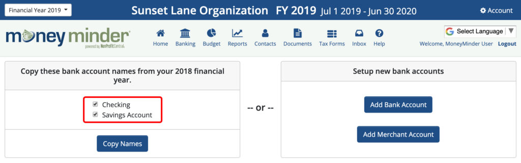 Setting up Bank Account(s) - MoneyMinder