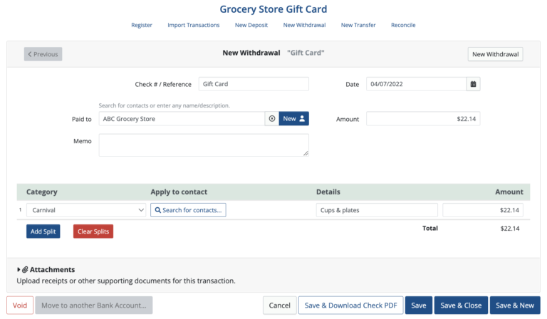 How to track Gift cards donated to your group for use - MoneyMinder