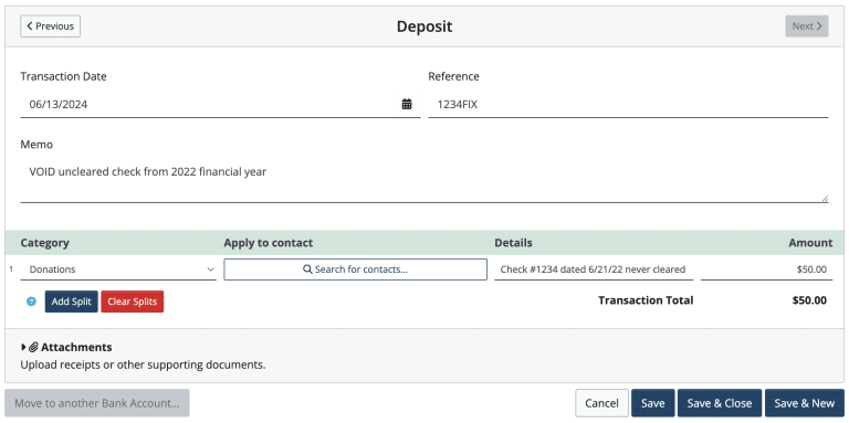 How to handle Stale checks from prior financial years - MoneyMinder