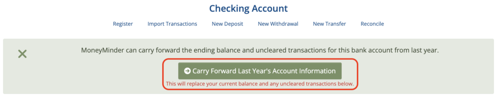 Set up your new financial year - MoneyMinder