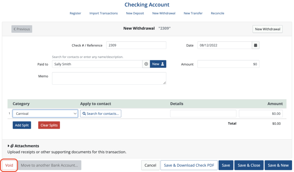 How to Void a check - MoneyMinder