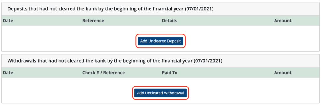 Adding Uncleared Checks & Deposits from prior years - MoneyMinder