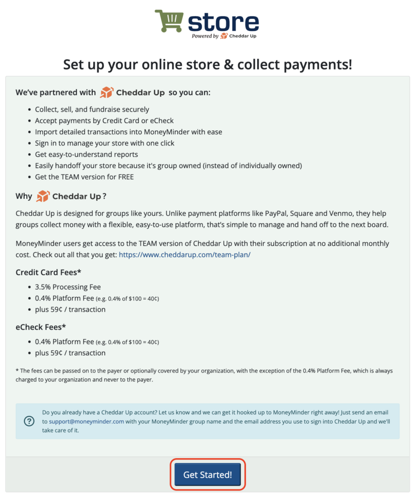 Setting up your Store to accept credit cards & e-checks - MoneyMinder