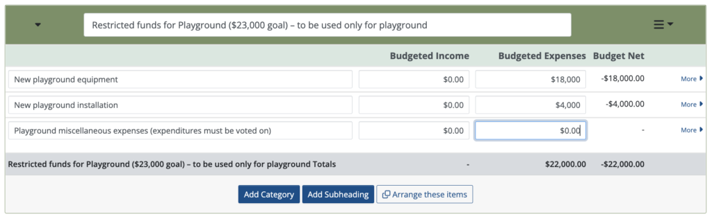 How to handle Restricted funds - MoneyMinder