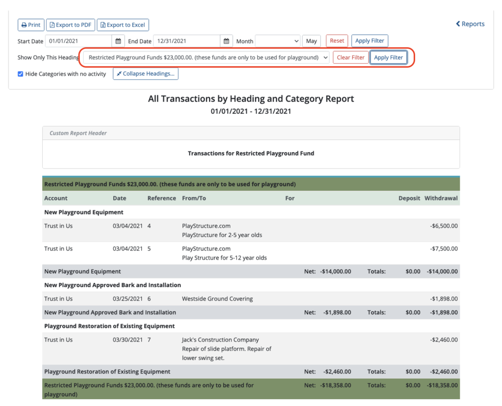 Handling Restricted Funds - MoneyMinder