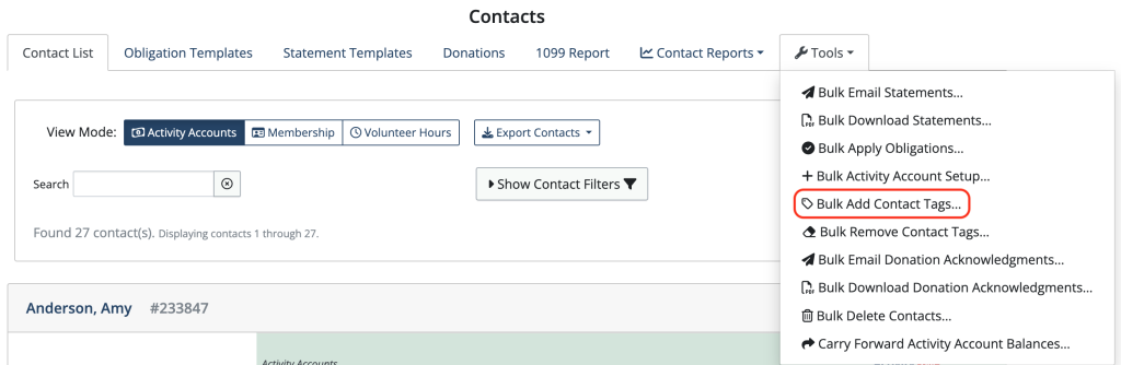 How to use Contact tools - MoneyMinder