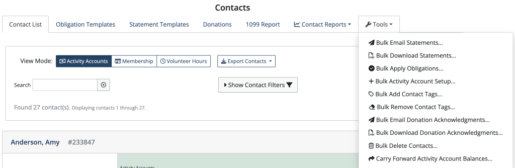 How to use Contact tools - MoneyMinder