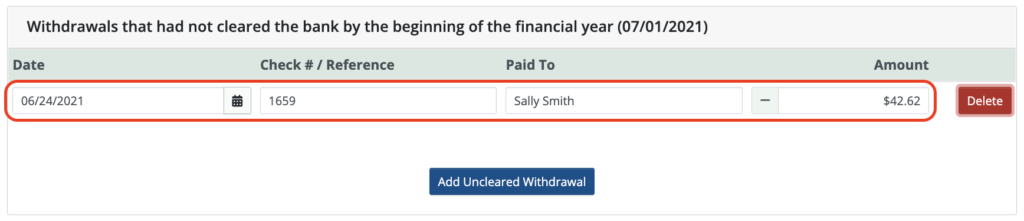 Adding Uncleared Checks & Deposits from prior years - MoneyMinder