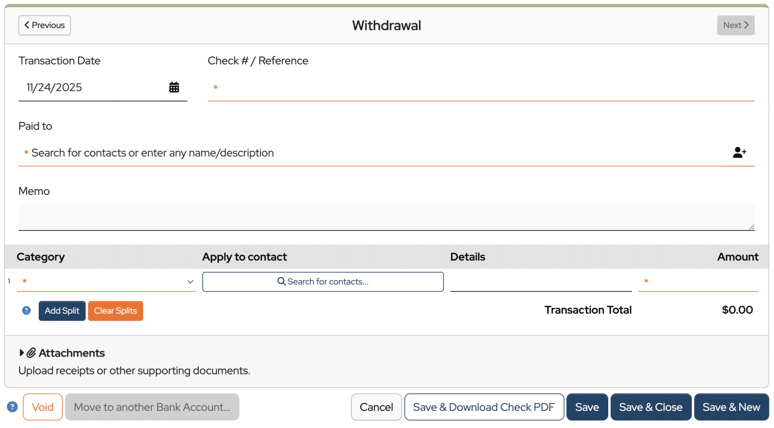 Entering deposits & withdrawals; attaching receipts; viewing the bank ...