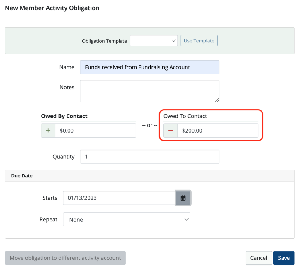 How to move money Between activity accounts to pay for an obligation ...
