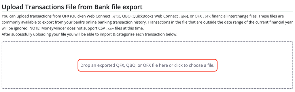 How to Import from a QFX, QBO, or OFX bank transaction file - MoneyMinder