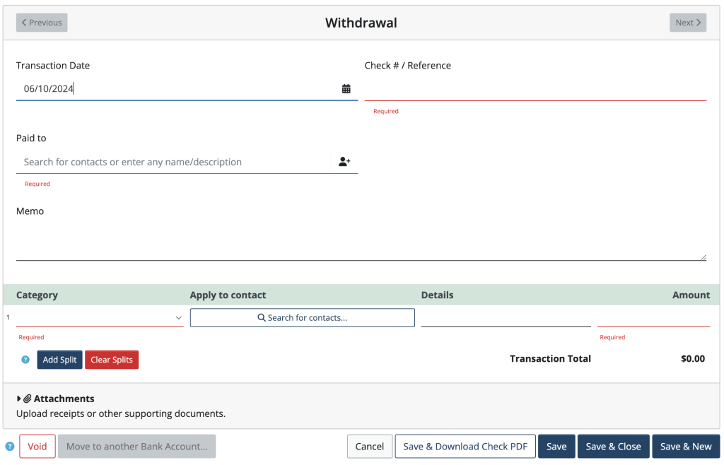 Entering deposits & withdrawals; attaching receipts; viewing the bank ...