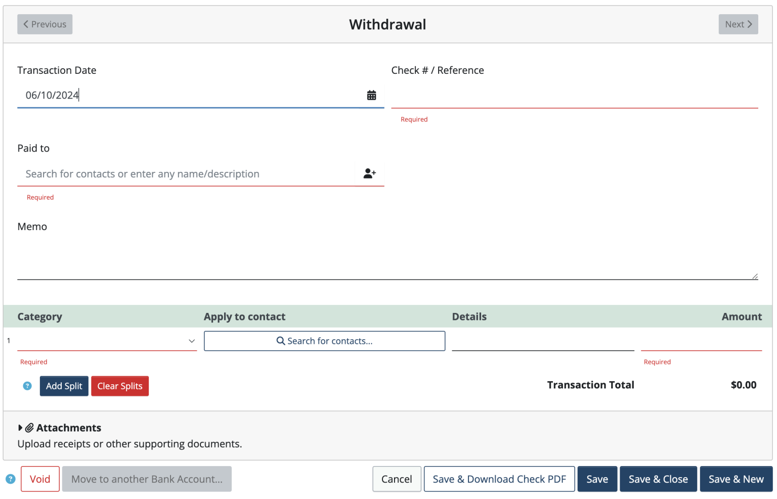 Entering deposits & withdrawals; attaching receipts; viewing the bank ...