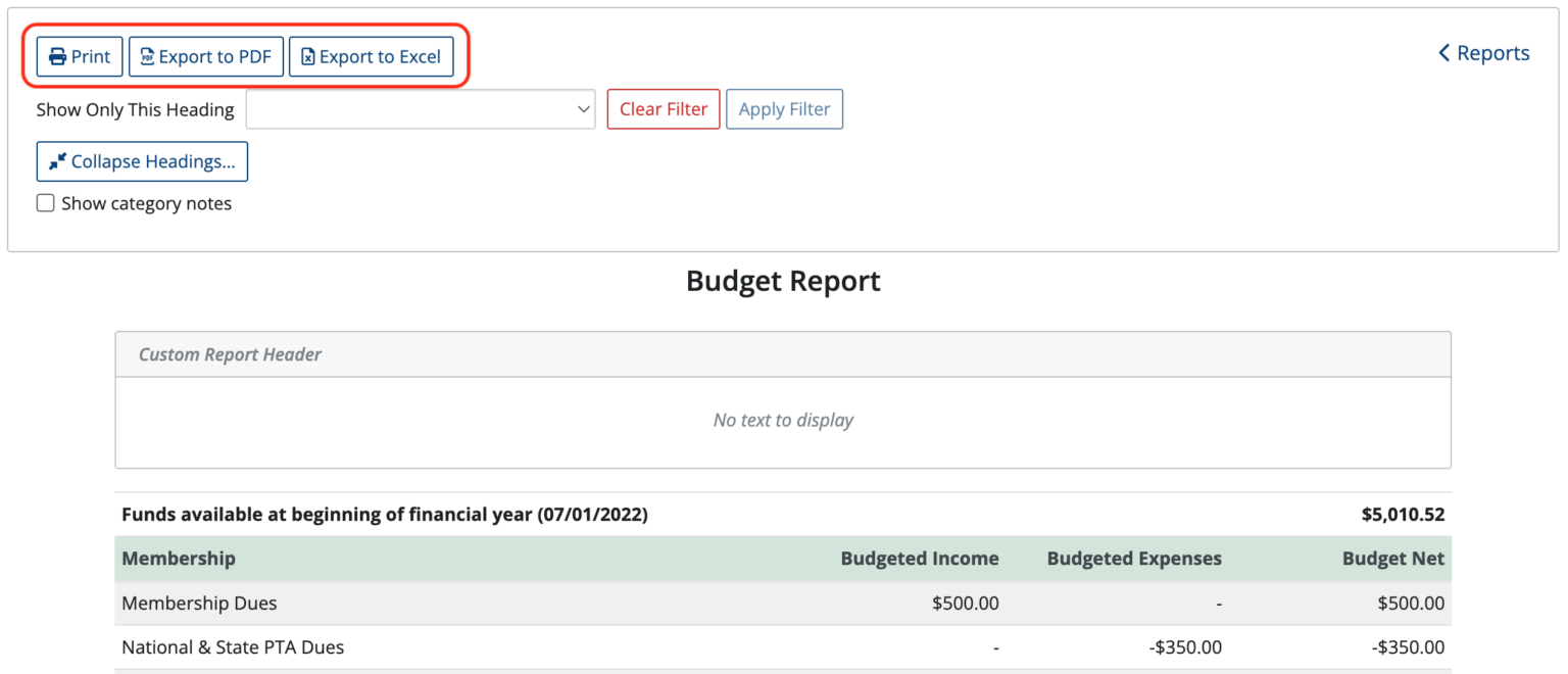 Running your Budget Report - MoneyMinder