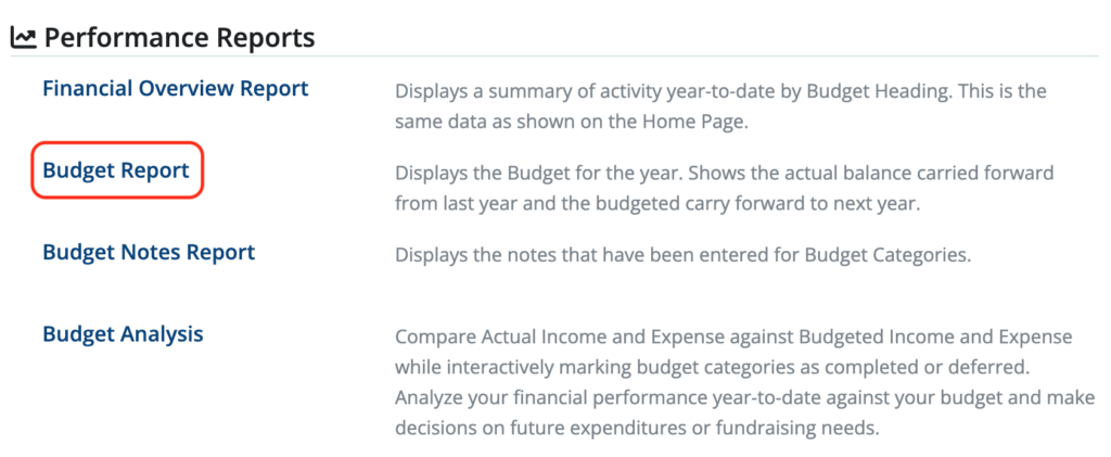 Running your Budget Report - MoneyMinder