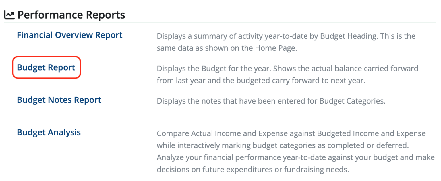 Running your Budget Report - MoneyMinder