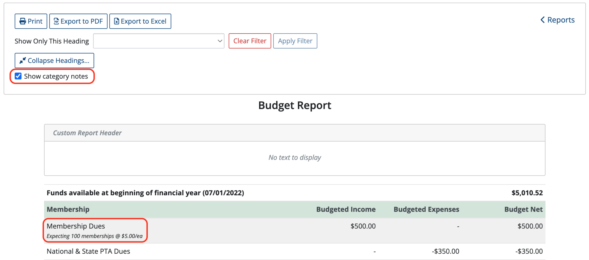 Running your Budget Report - MoneyMinder