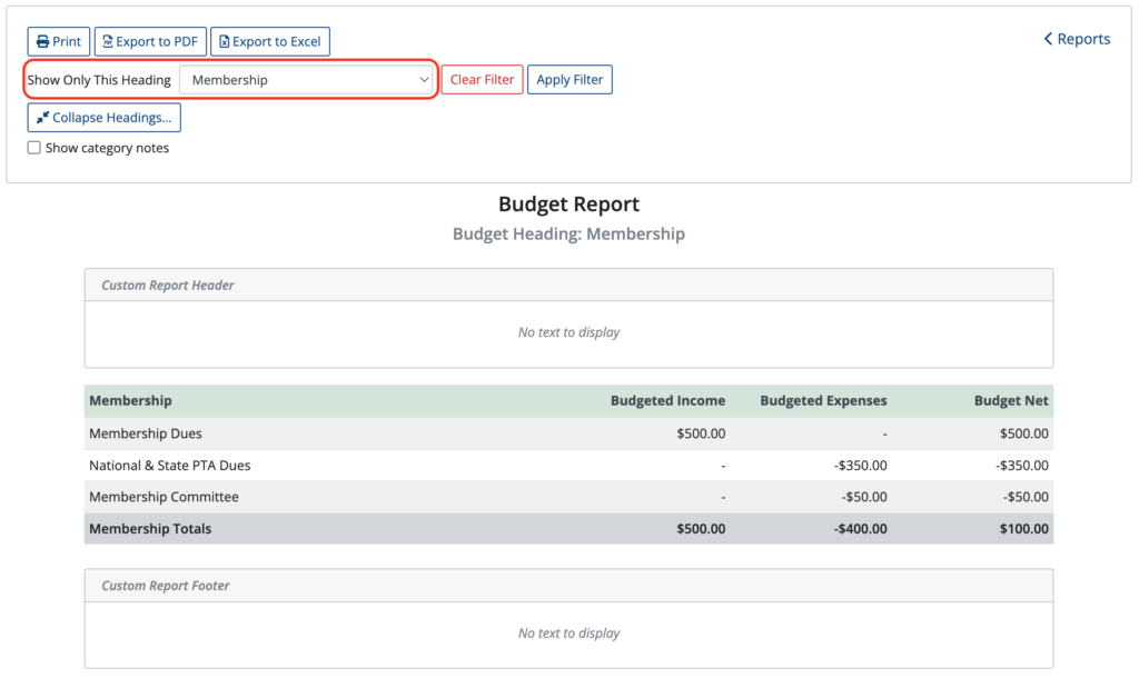 Running your Budget Report - MoneyMinder