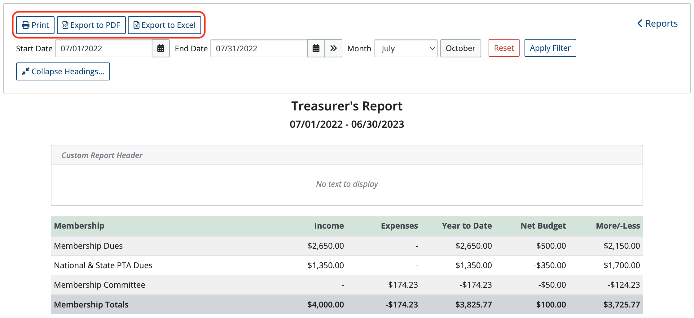Running Your Treasurer s Report MoneyMinder