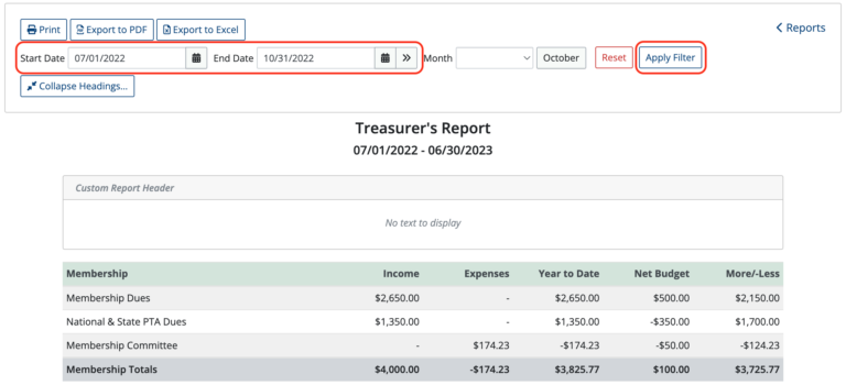 Running your Treasurer's Report - MoneyMinder