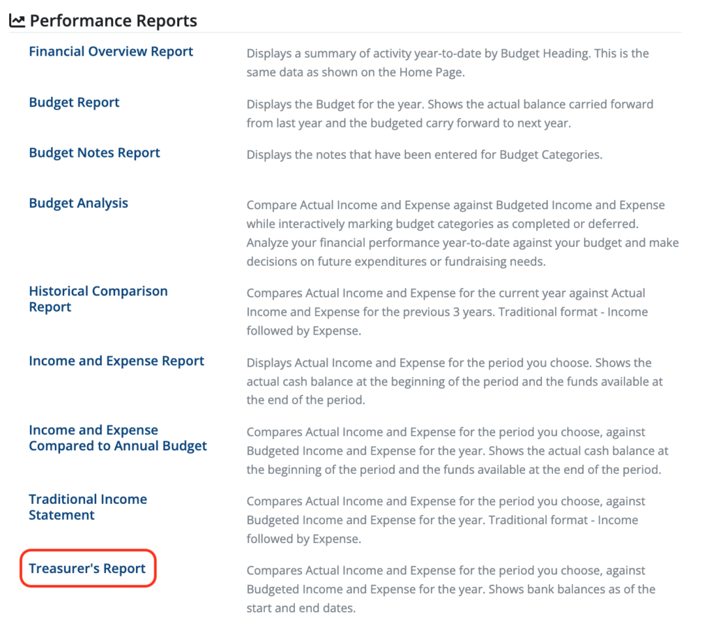 Running your Treasurer's Report - MoneyMinder