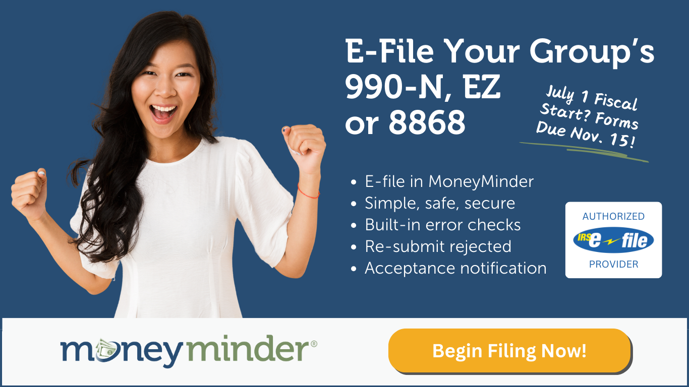 E-File IRS Form 990-N or 990-EZ with MoneyMinder